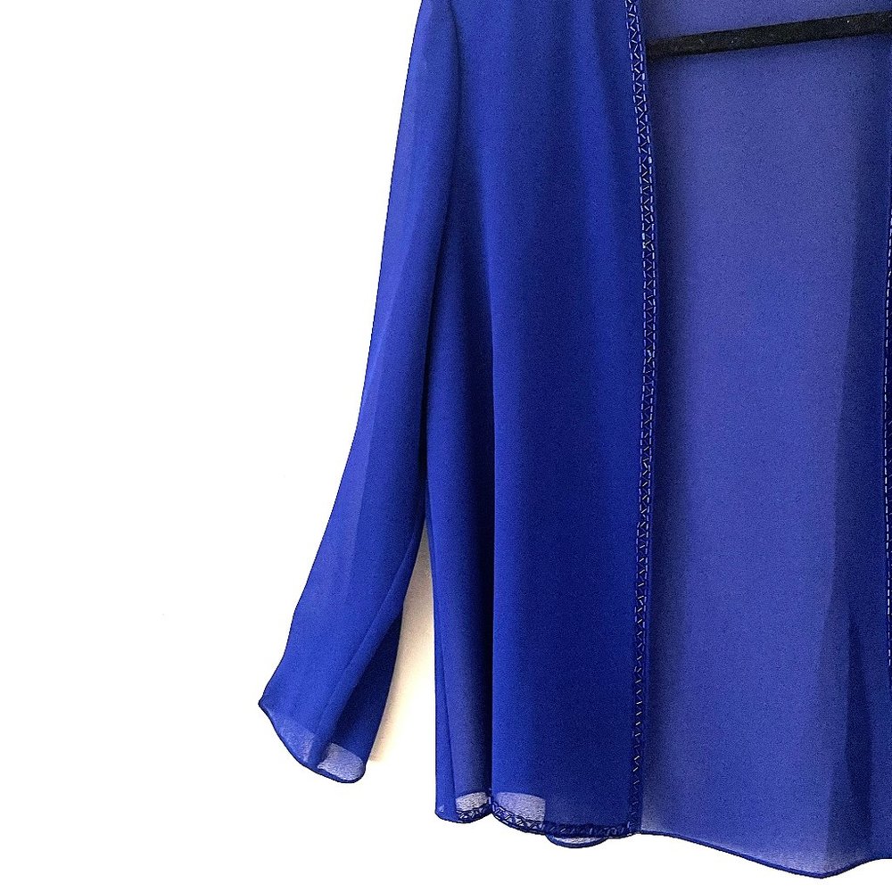 Electric Blue Vintage Sheer Embroidered Hem Lines Eve… - Gem